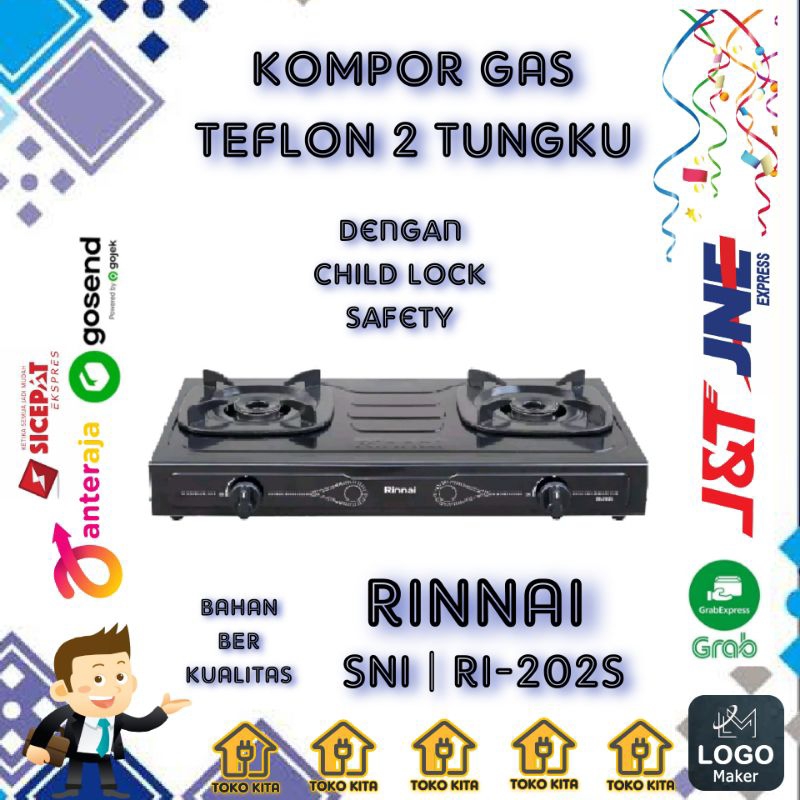 Jual KOMPOR GAS TEFLON 2 TUNGKU RINNAI RI202S | Shopee Indonesia