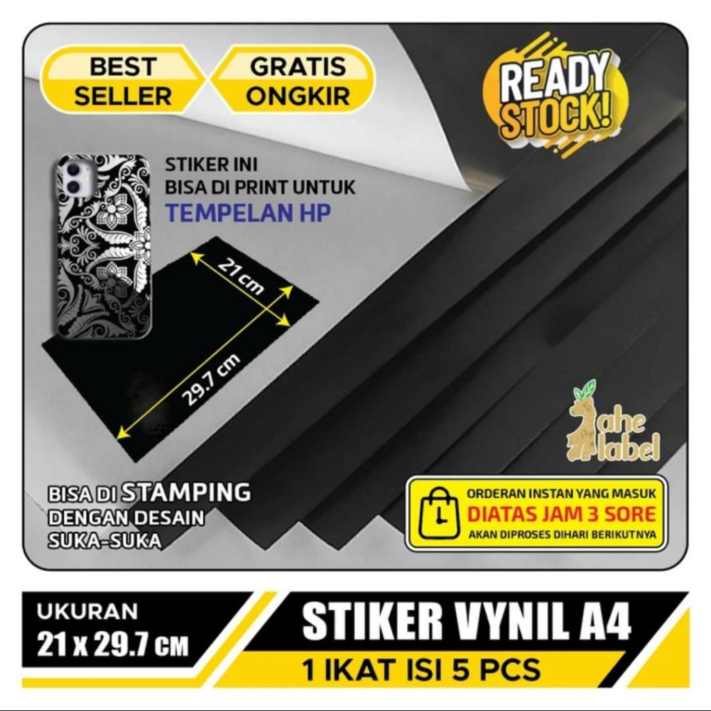Jual Stiker Label Vinyl A4 Black 1 IKAT (ISI 5 lembar) | Shopee Indonesia