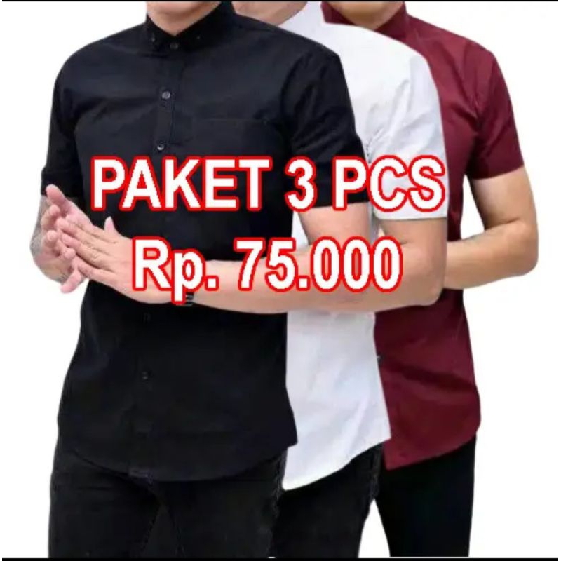 Jual PAKET HEMAT 3 PCS KEMEJA POLOS PRIA LENGAN PENDEK | Shopee Indonesia