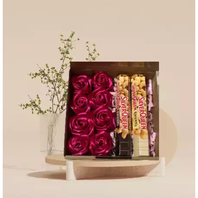 Jual KADO COKLAT HAMPERS BUNGA SATIN (free kartu ucapan) | Shopee Indonesia