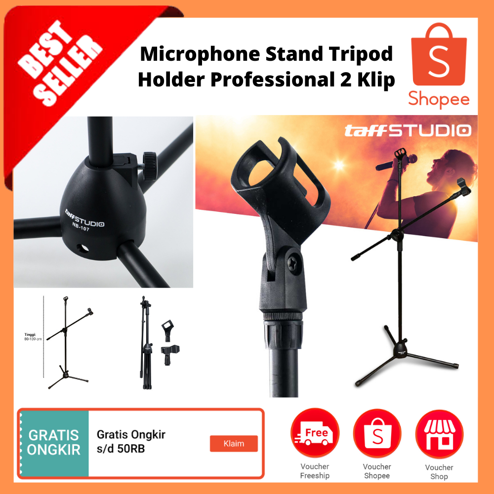 Jual Microphone Stand Tripod Holder Professional 2 Klip Dapat ...