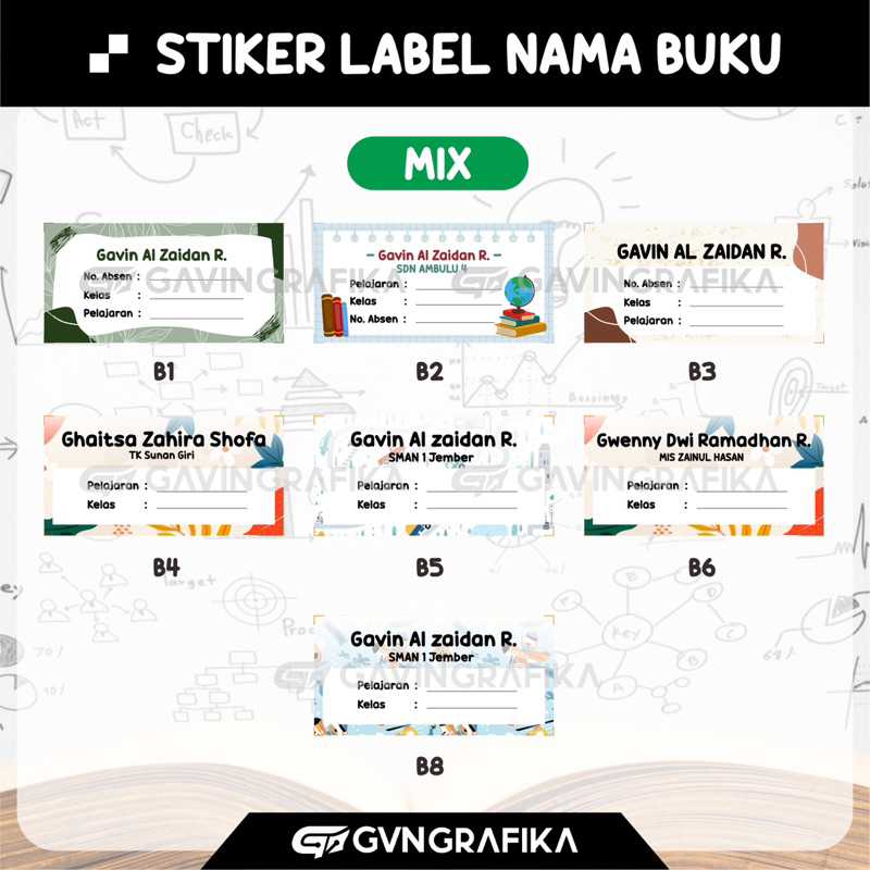 Jual Stiker Nama Custom Pelajaran / Stiker Nama Sekolah / Stiker Nama ...