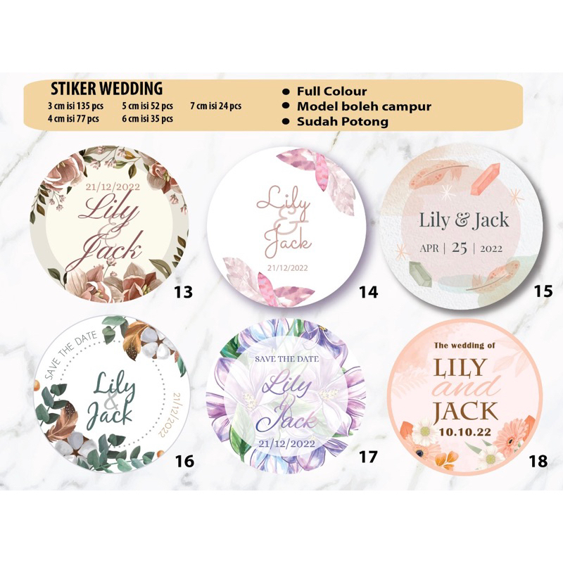 Jual stiker pernikahan / stiker souvenir / stiker wedding bulat ...