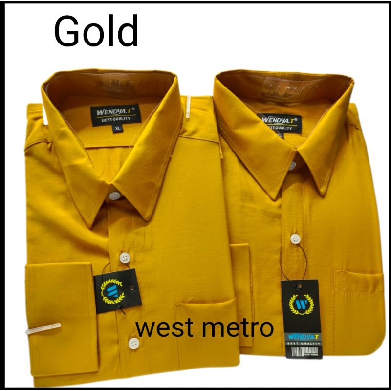 Jual Kemeja Pria Warna Kuning Gold Formal Polos Lengan Panjang Regular ...