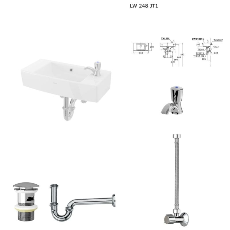 Jual Wastafel TOTO LW248JT1 Complete Set Kran Dingin TX129L Paking Kayu ...
