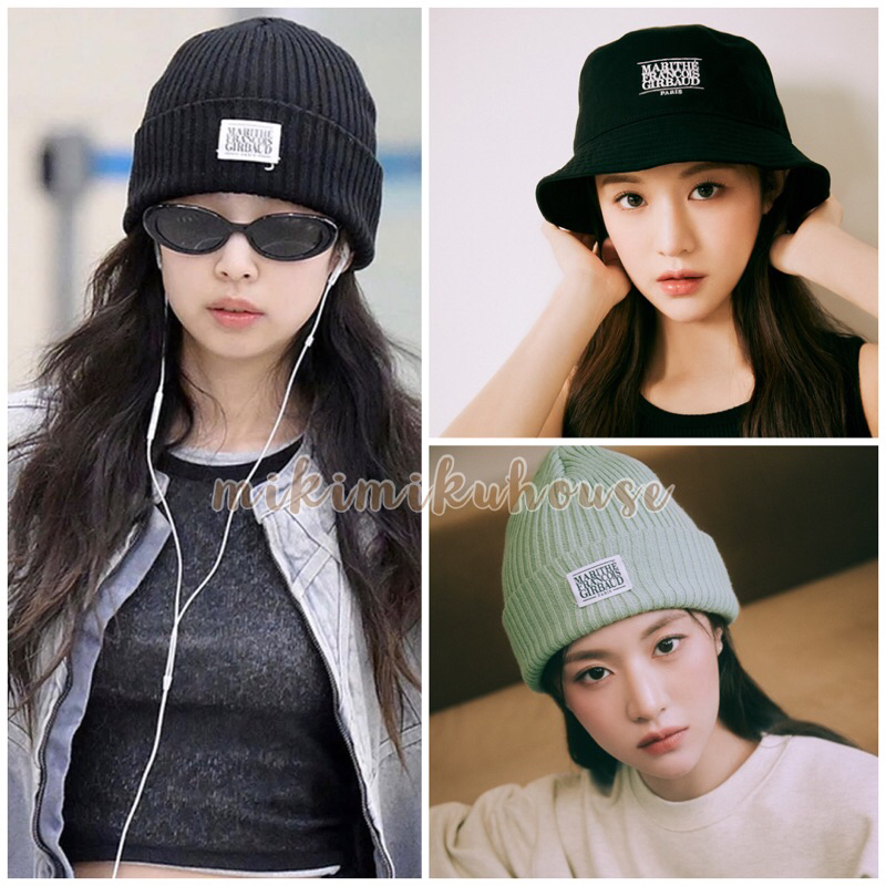 Jual BLACKPINK JENNIE & GO YOON JUNG MARITHE FRANCOIS BEANIE BUCKET HAT MARITHE LOGO BEANIE TOPI ...