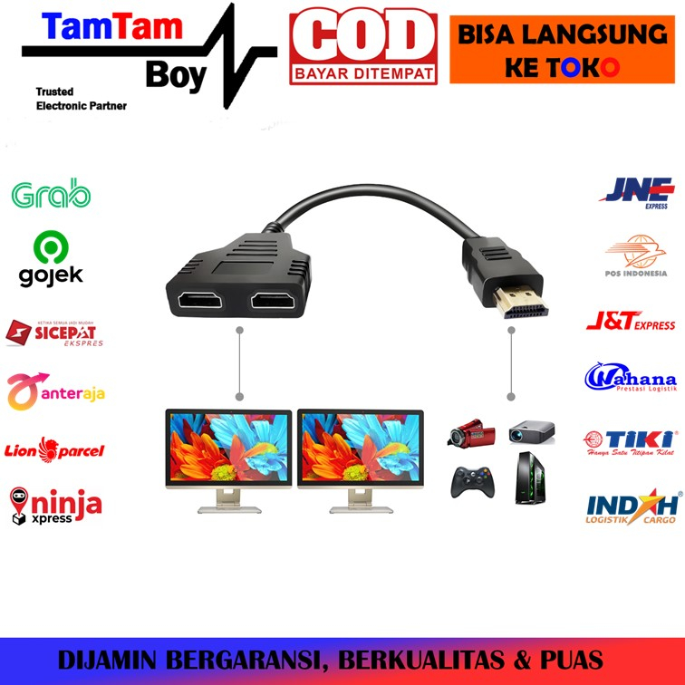 Jual Kabel HDMI Splitter 1in2 Pencabang 1 Input Male 2 Output Female HD ...