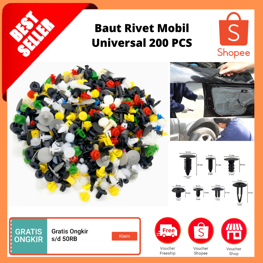 Jual Baut Rivet Mobil Universal 200 PCS / Pengencang Otomatis Mobil ...