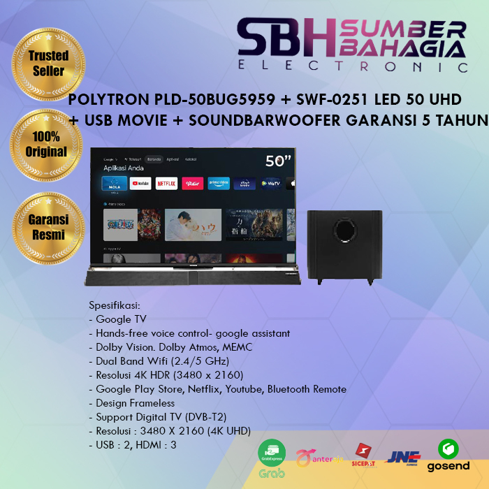 Jual POLYTRON PLD-50BUG5959 + SWF-0251 LED 50 UHD + USB MOVIE + SOUNDBARWOOFER GARANSI 5 TAHUN ...