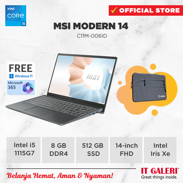 Jual MSI Modern 14 C11M (9S7-14J311-006) /Core i5-1155G7/8GB/512GB SSD ...