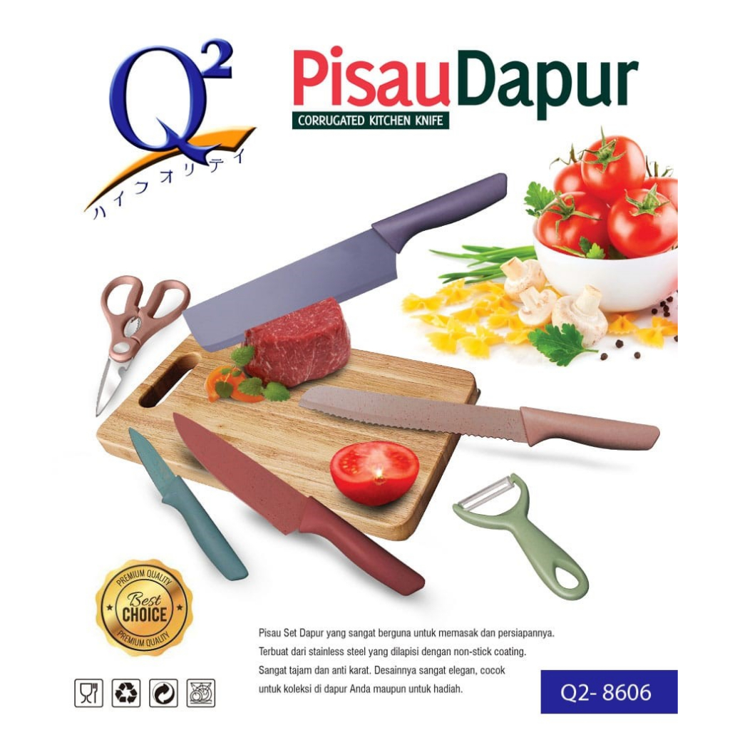 Jual PISAU SET Q2 8606 STAINLESS SET ISI 6pcs / PISAU SUPER TAJAM ...