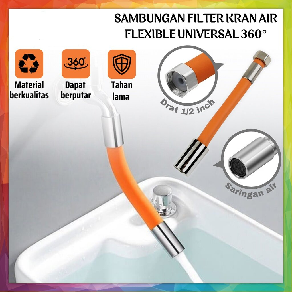 Jual Sambungan Kran Air Flexible 20cm Universal 360 Derajat Faucet Extender Elastis Selang Air ...