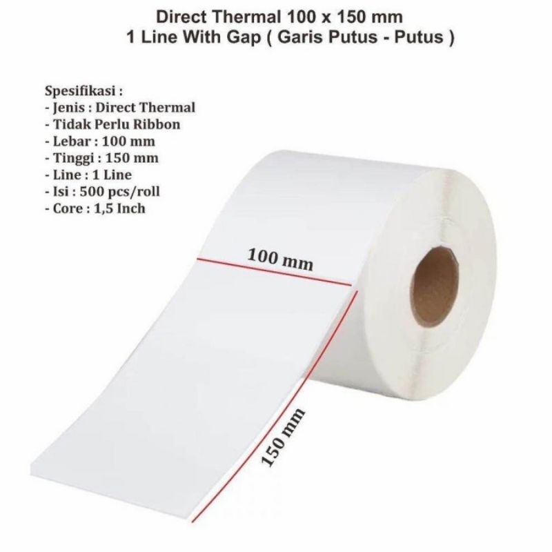 Jual Kertas Thermal 100x150 mm isi 500 Pcs / Kertas Sticker Thermal Label Barcode Roll | Shopee ...