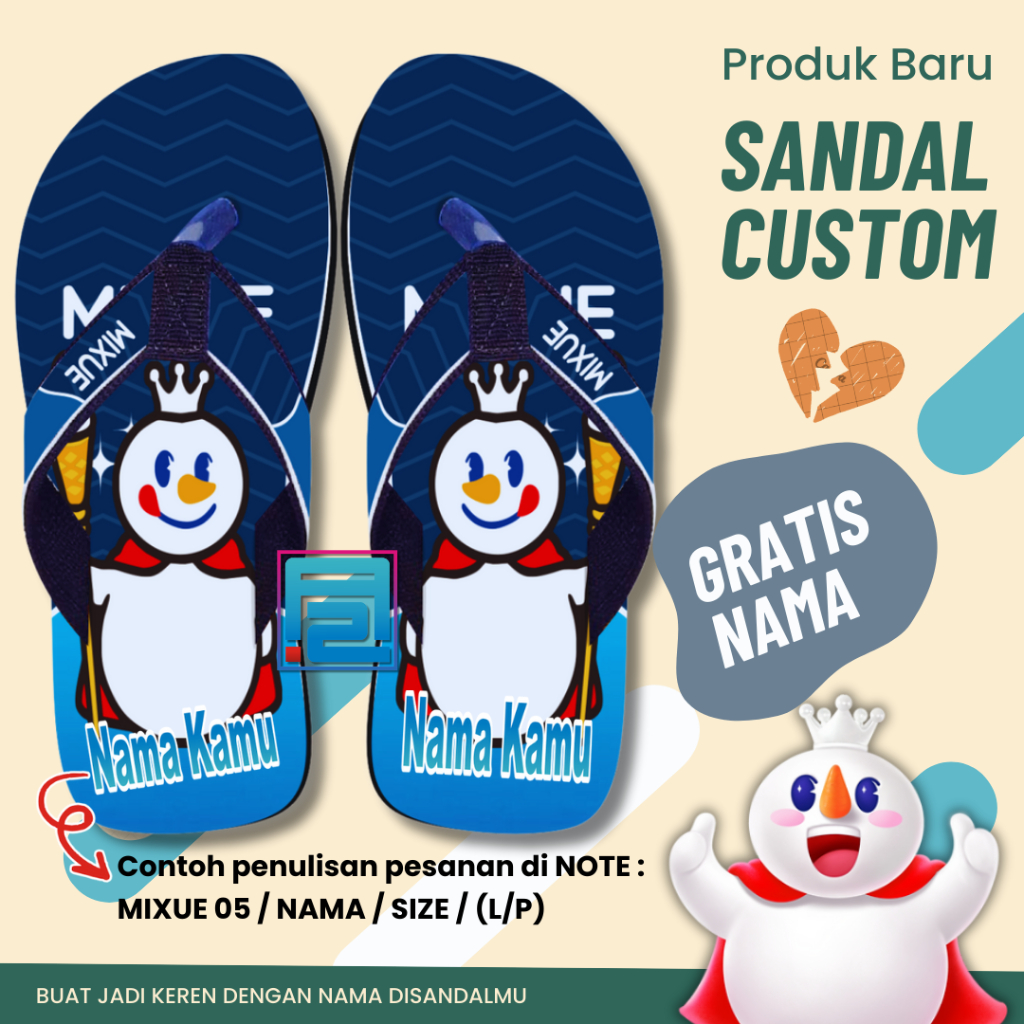 Jual Sandal Custom Karakter MIXUE 05 Gratis Nama Anak Dewasa Laki Laki ...