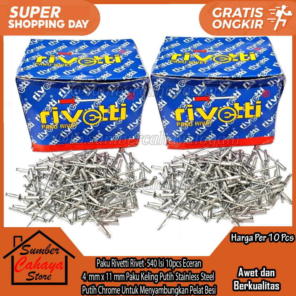 Jual Rivetti Paku Rivet 540 Size 4 Mm X 11 Mm Isi 10 Pcs Penyambung ...