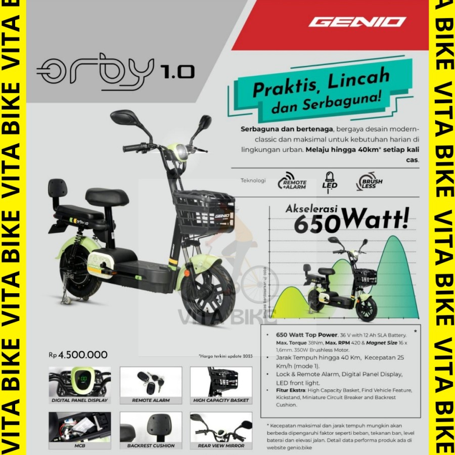 Jual Sepeda Listrik Ebike Genio Orby 1.0 350W 36V 12AH MURAH FREE HELM ...
