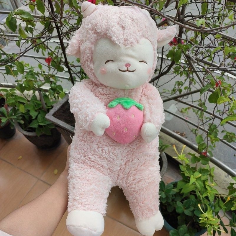 Jual MINISO LAZY SHEEP WITH STRAWBERRY PLUSH TOY BONEKA KAMBING DOMBA ...