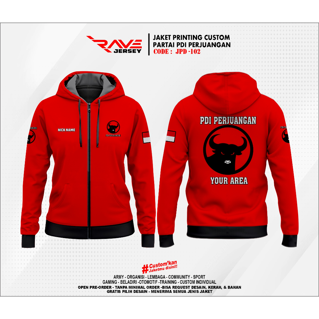 Jual JAKET PARTAI PDI PERJUANGAN SESI 1 FULL PRINTING SUBLIM CUSTOM ...