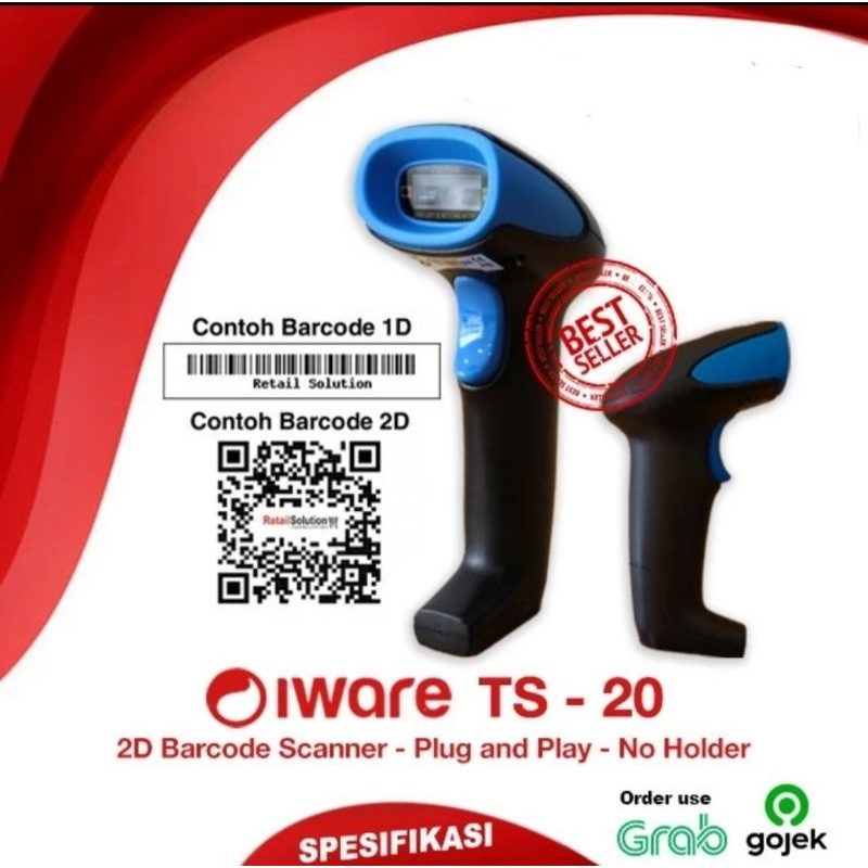 Jual Scanner Barcode Iware 2D (QR Code/E-Faktur) TS-20 TS20 | Shopee ...