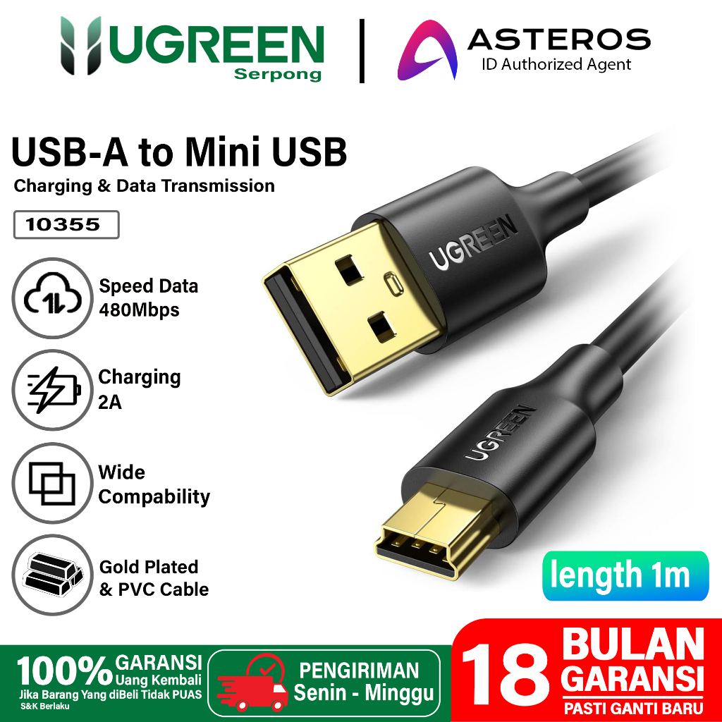 Jual UGREEN Kabel Data Mini USB Type B For Harddisk MP3 MP4 Player DVR ...