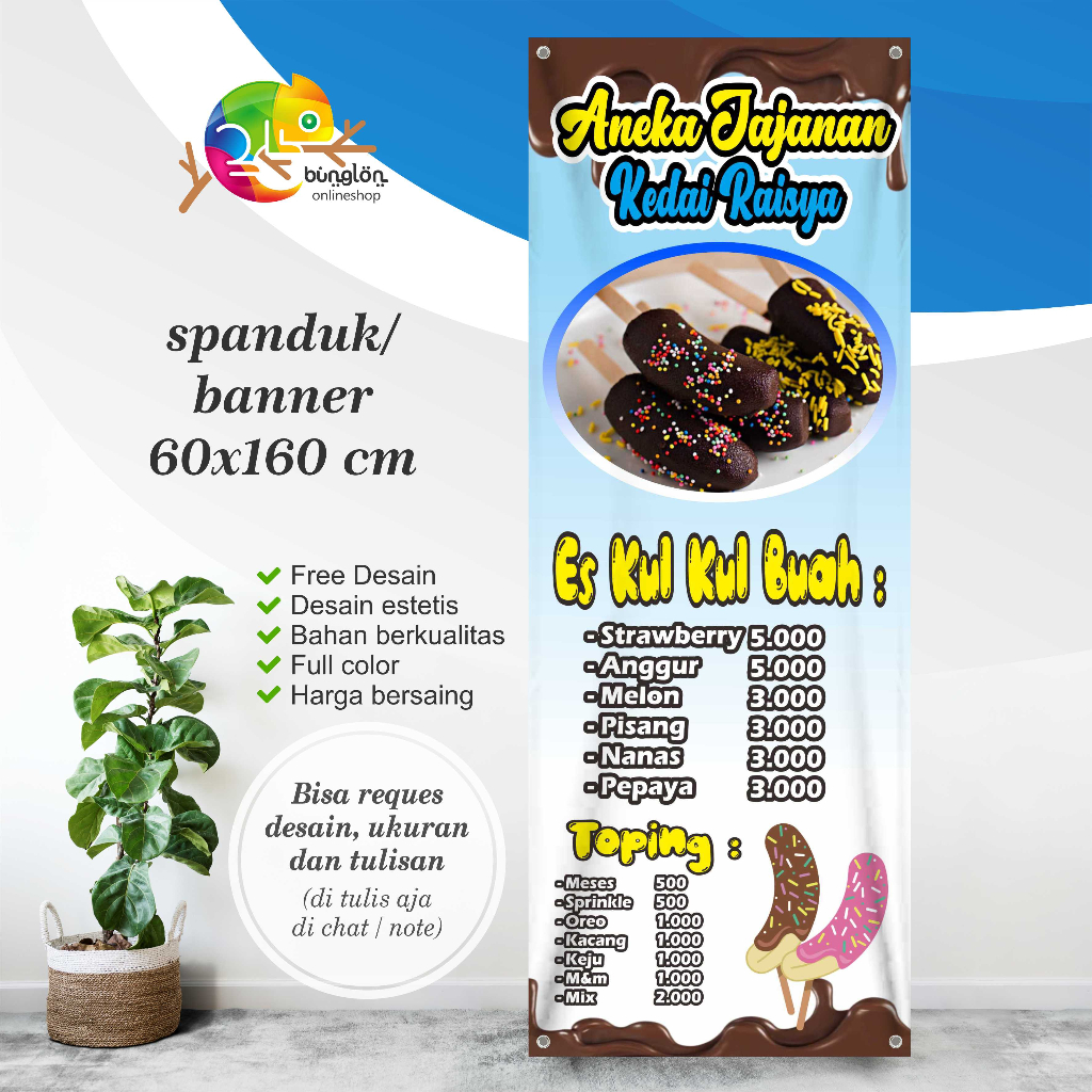 Jual Size 60x160 Cm Spanduk Banner Es Kul-Kul Buah Bisa Reques | Shopee ...