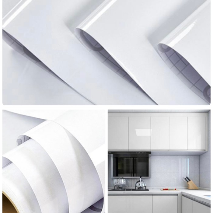 Jual Wallpaper Sticker PVC Glossy Putih Polos Pelapis Perabot Furniture ...
