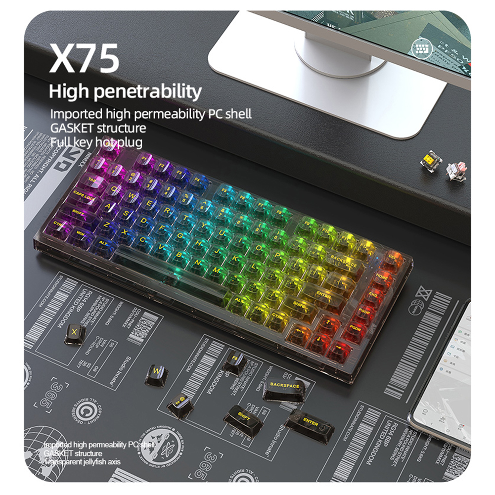 Jual Xinmeng X75 RGB Transparent Mechanical Keyboard - Gasket ( Hotswap ...