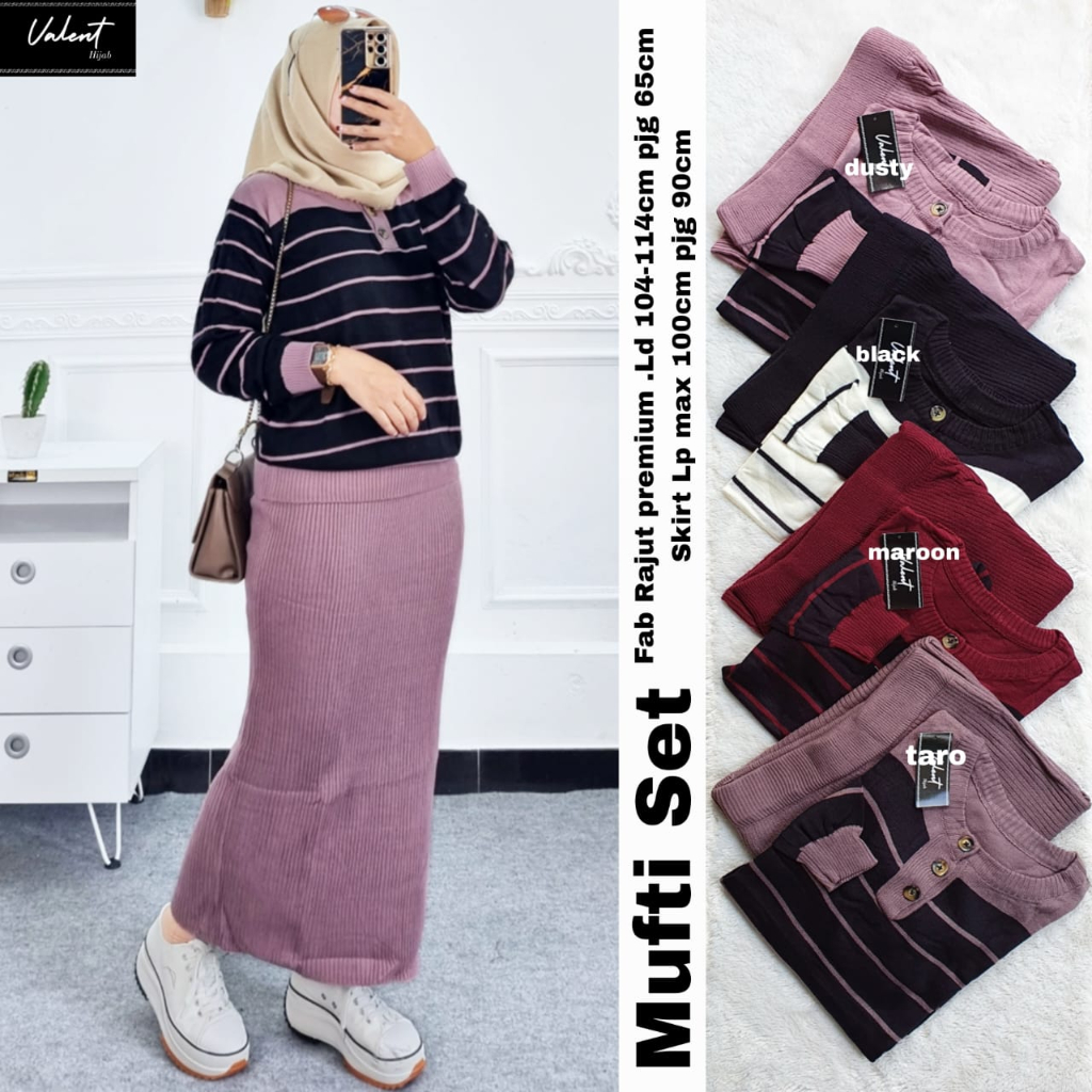 Jual MUFTI SET BY VALENT / SETELAN ATASAN RAJUT MIX ROK SPAN PREMIUM ...