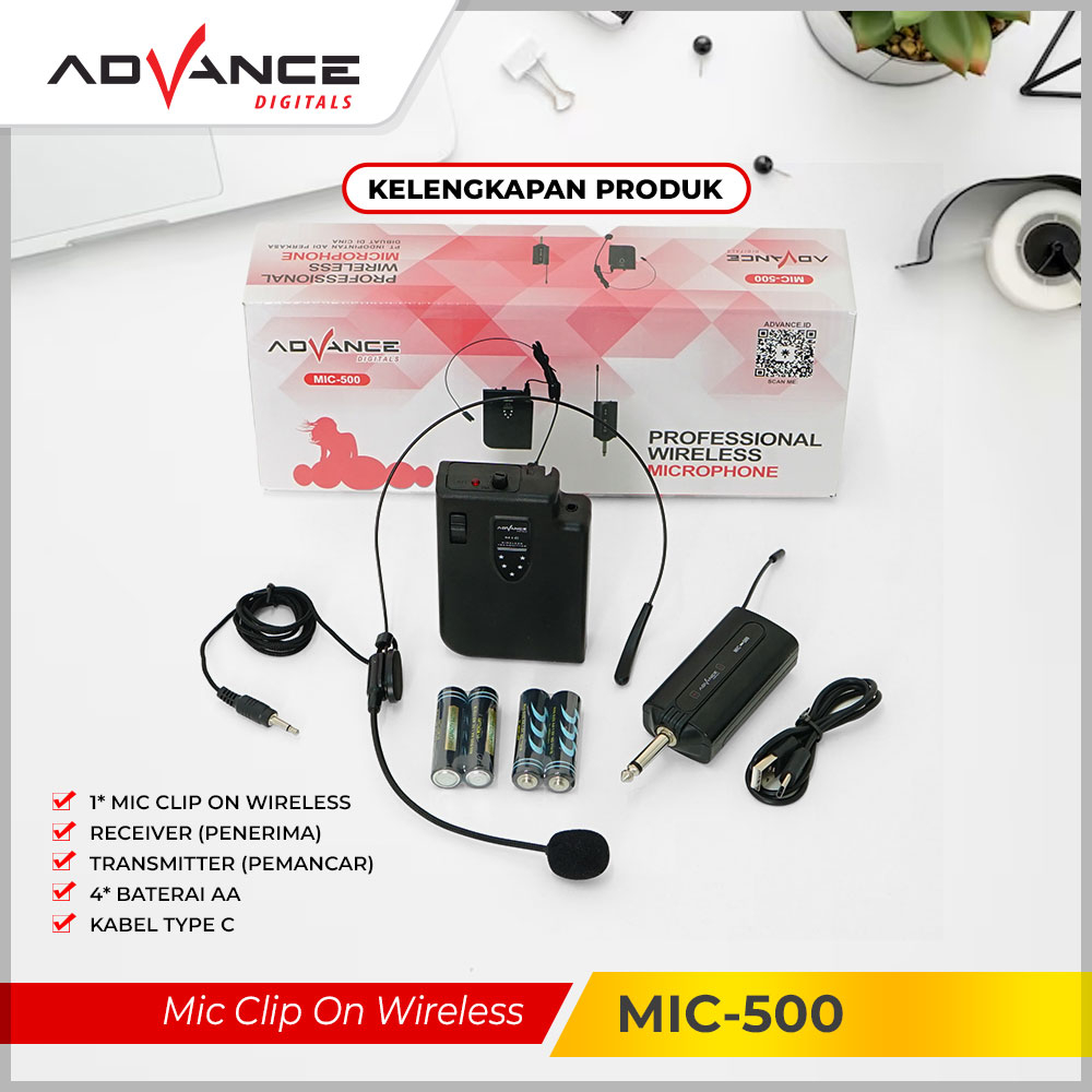 Jual Advance Mic-500 Mic Bando Wireless Mic Clip On / Microphone ...