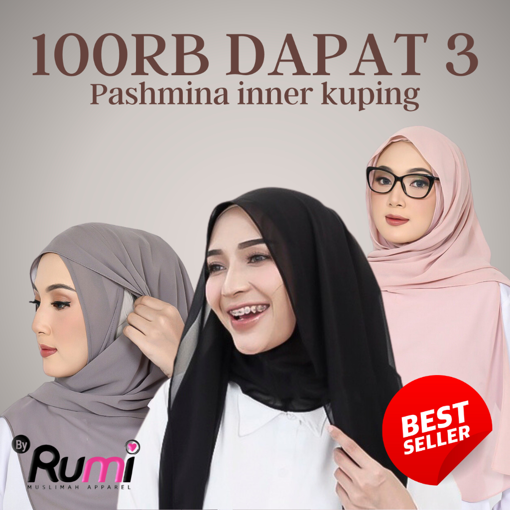 Jual Rumi - PAKET HEMAT ISI 3 PCS YASMIN Jilbab Pashmina Inner Kuping Ceruty Hijab Pashmina ...