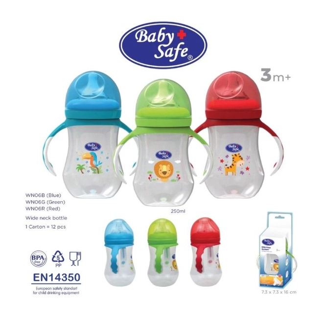 Jual Baby Safe Botol Susu Wide Neck 250ml With Handle Wn06 | Shopee ...