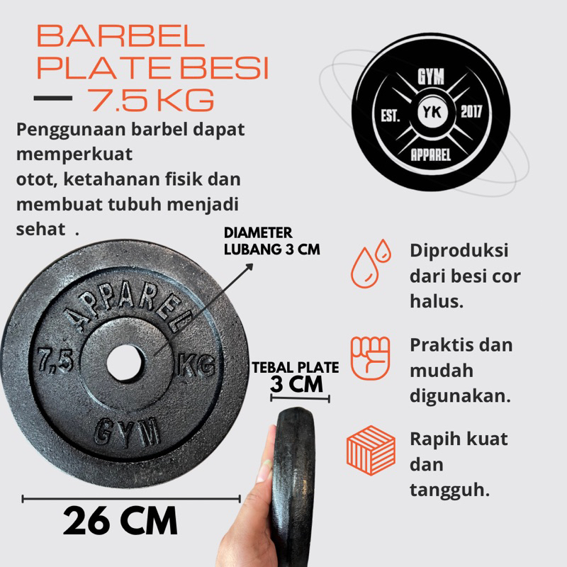 Jual barbel plate besi 7.5 kg dumbbel piringan besi weight plate ...