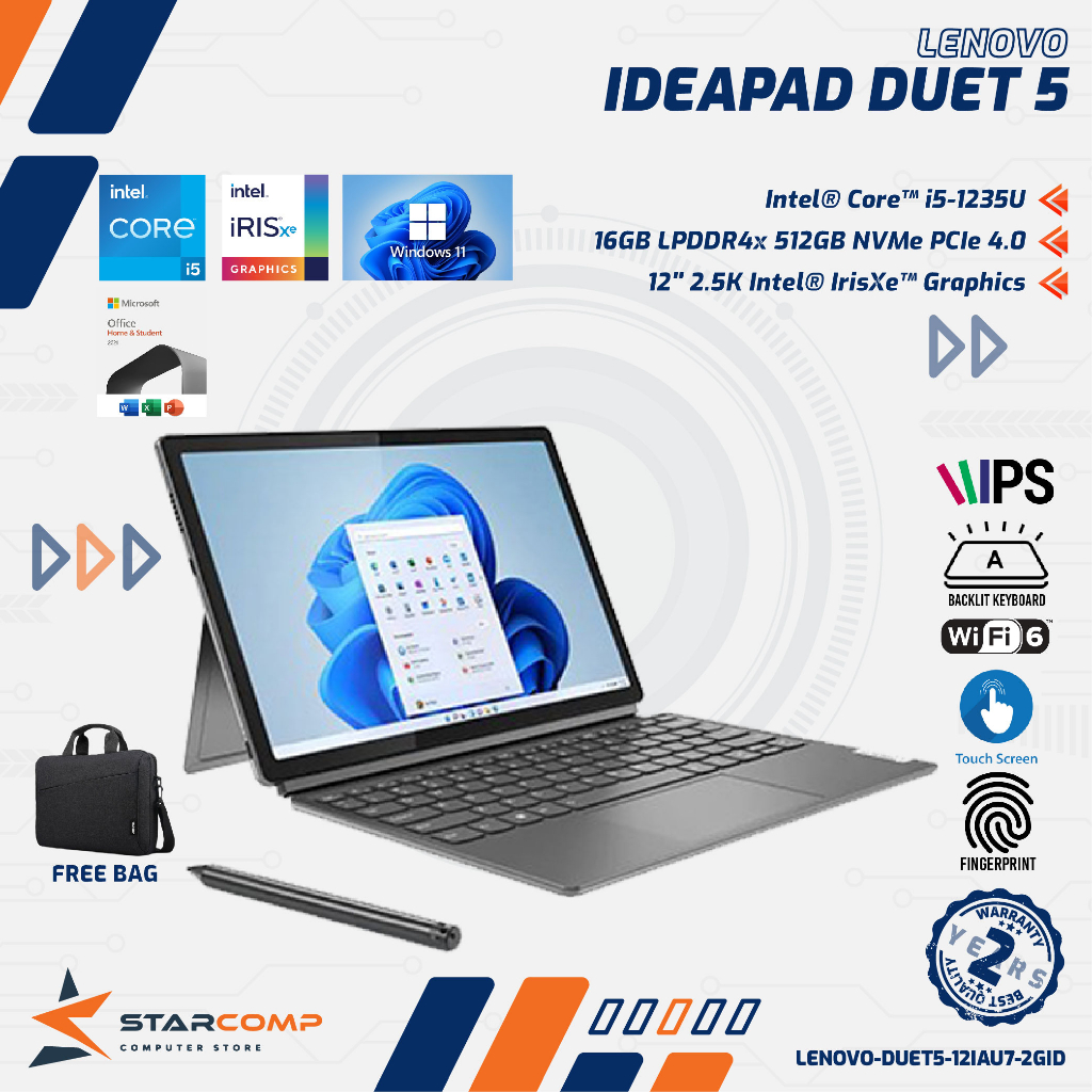 Jual LENOVO IdeaPad Duet 5i Core i5-1235U 16GB 512GB Iris Xe Win11+OHS ...