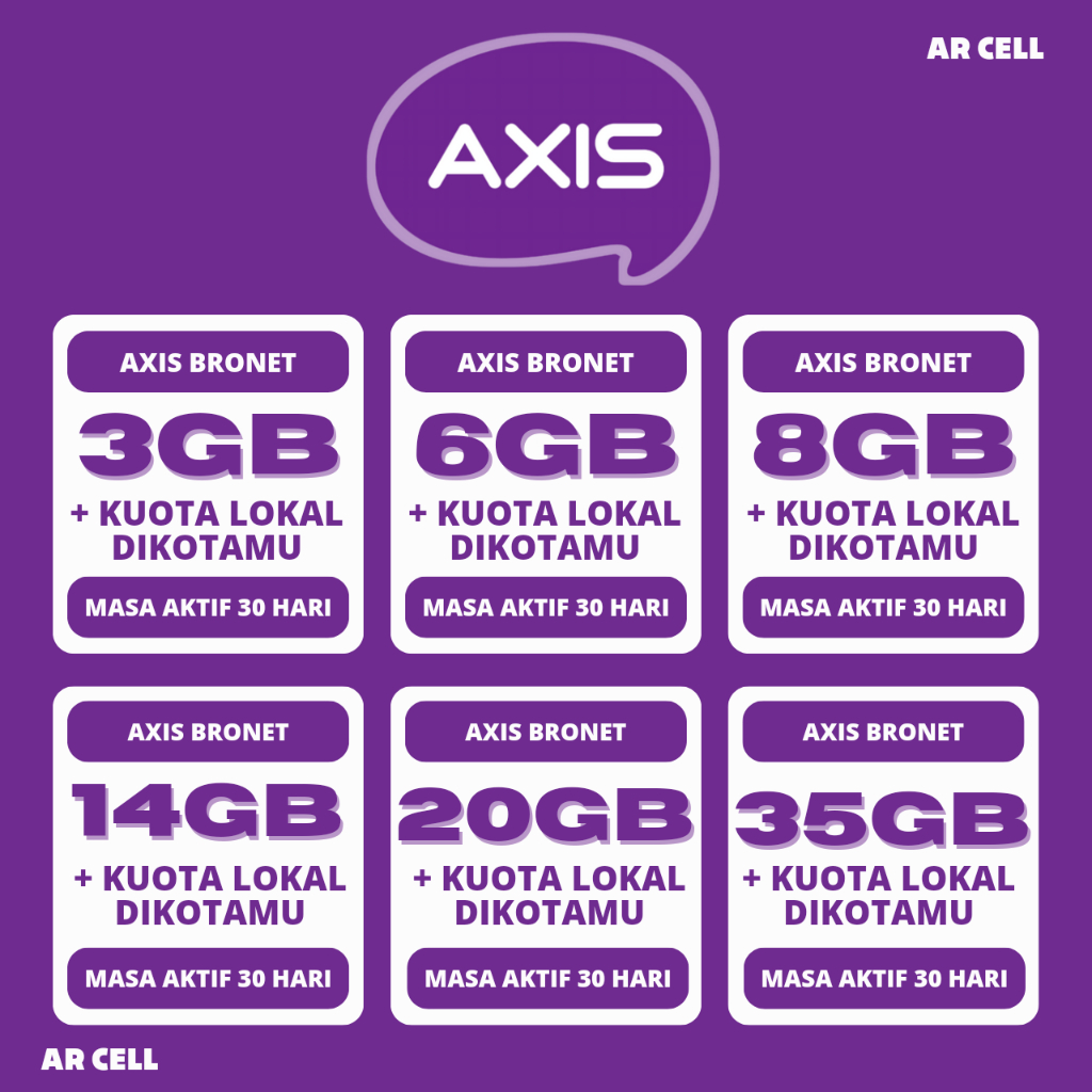 Jual VOUCHER AXIS AIGO BRONET NASIONAL PLUS KUOTA LOKAL DI KOTAMU PAKET DATA AXIS 3GB 6GB 8GB ...