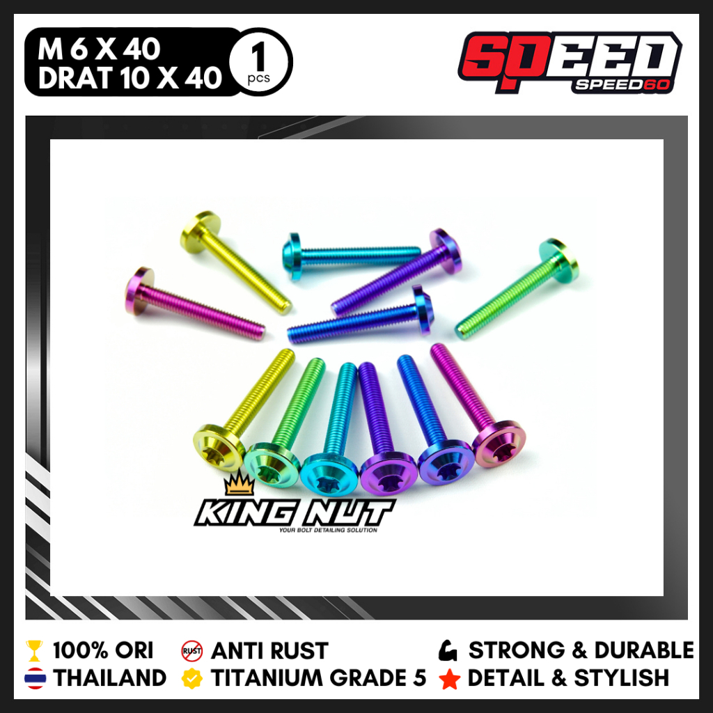 Jual Baut Titanium M 6 x 40 Drat 10 x 40 Grade 5 King Nut Thailand ...