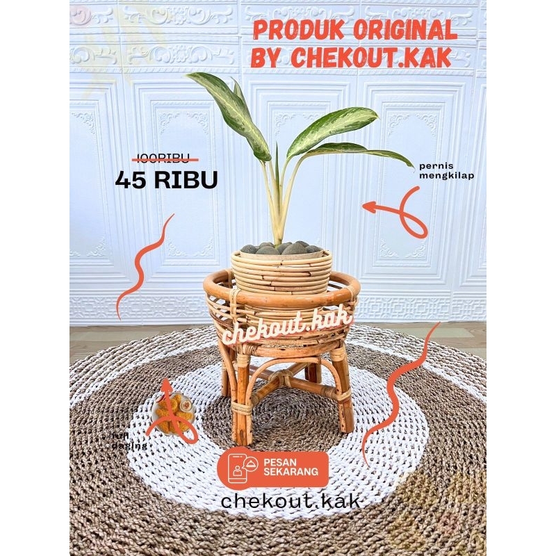 Jual standing pot aesthetic / standing pot rotan diameter 30cm / cover ...