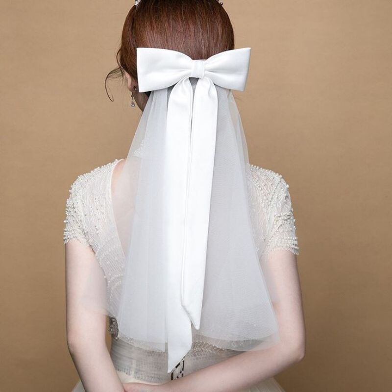 Jual Wedding tulle series;/white bow veil hairpin long tulle/Wedding ...