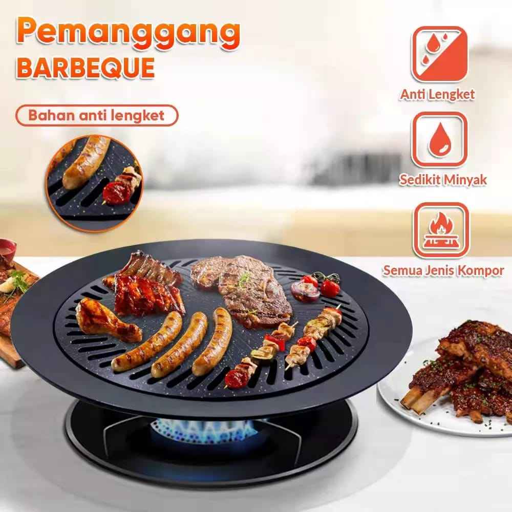 Jual BBQ Grill Pan Smoke Kompor Set Alat Bakaran Bulat Anti Lengket ...