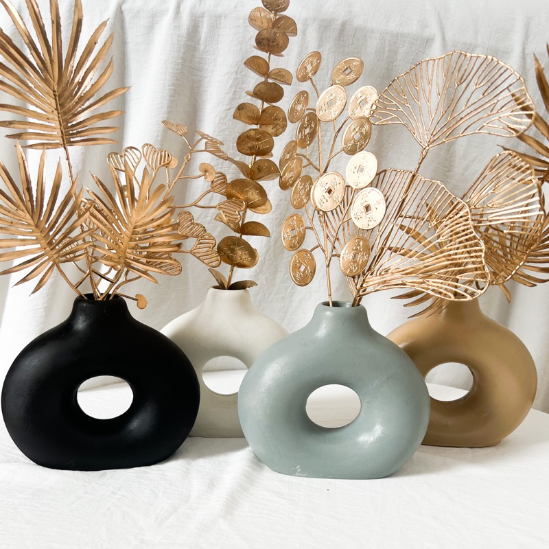 Jual Donut vase, concrete vase, aesthetic vas, scandinavian vas, rustic ...