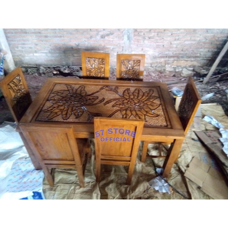 Jual Furniture Set Meja Makan/Kursi Makan Keluarga Full Ukir - 1 Meja + 6 Kursi kayu jati Jepara ...