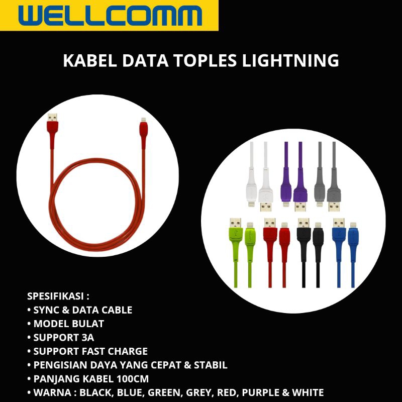 Jual Kabel Data Wellcomm Toples 3A Lightning Panjang 1m | Shopee Indonesia