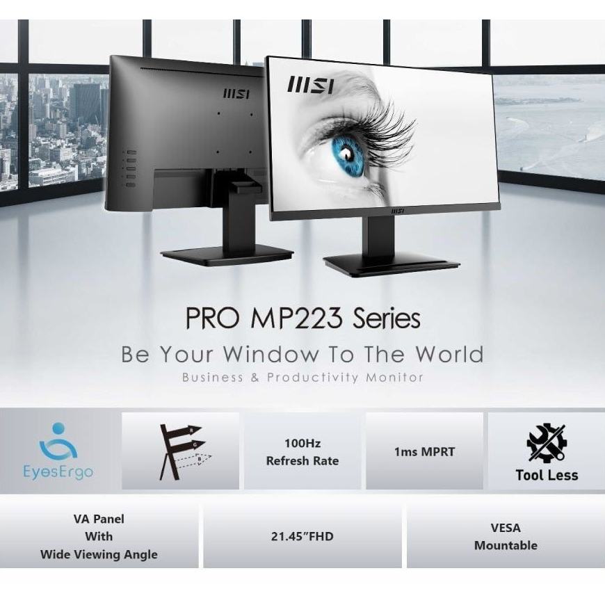 Jual MSI PRO MP223 22 Inch Monitor - FHD VA 100Hz 1ms HDMI VGA | Shopee Indonesia