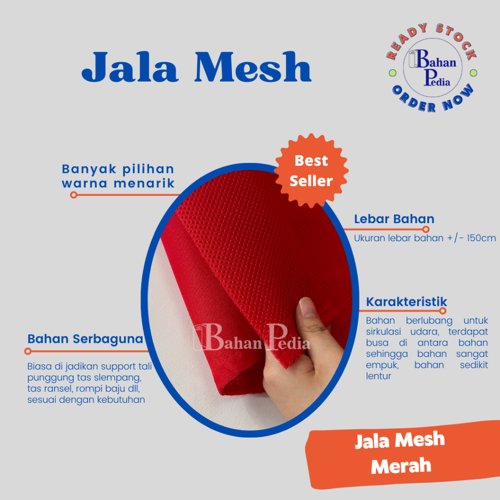 Jual [Meter] Bahan Kain Jala Mesh Double Jaring Busa 100x140 cm - Merah ...
