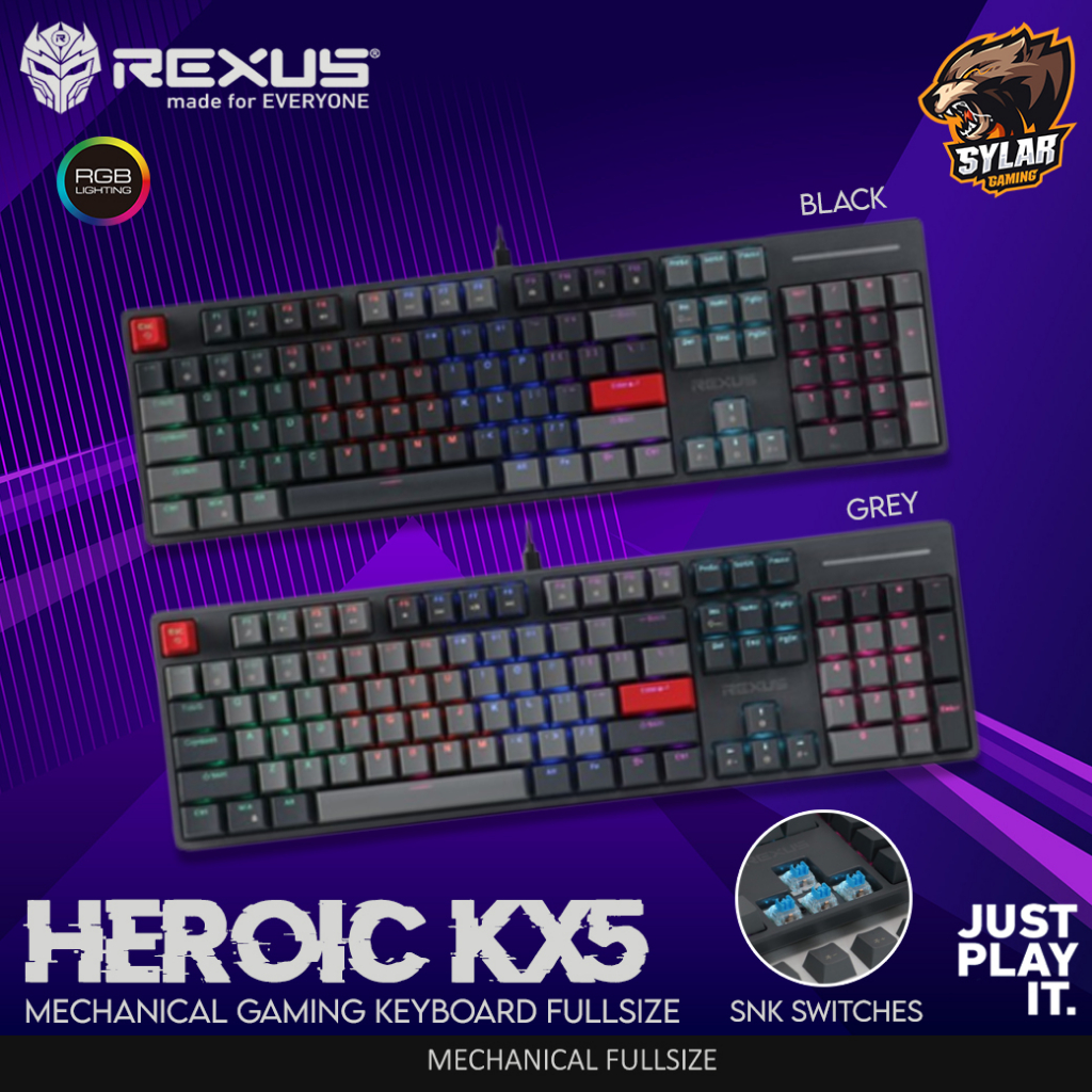 Jual Rexus Heroic KX5 / KX-5 RGB Mechanical Gaming Keyboard Fullsize | Shopee Indonesia