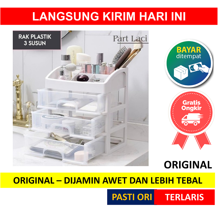 Jual ( 3 LACI ) Rak Kosmetik 3 Susun dengan Laci Kotak Tempat Make Up ...