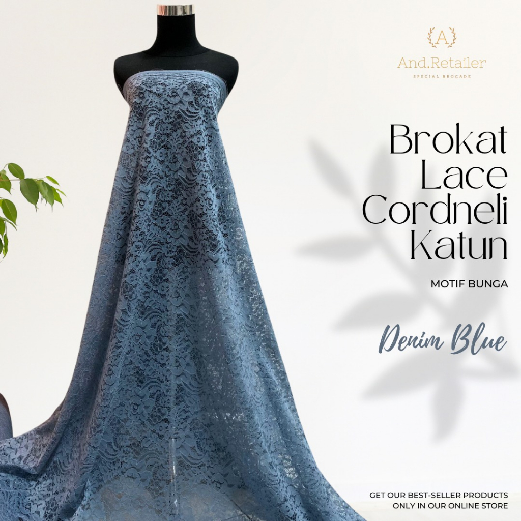 Jual Bahan Kain Brokat Cordnelly Motif Bunga Warna Denim Blue Dusty ...