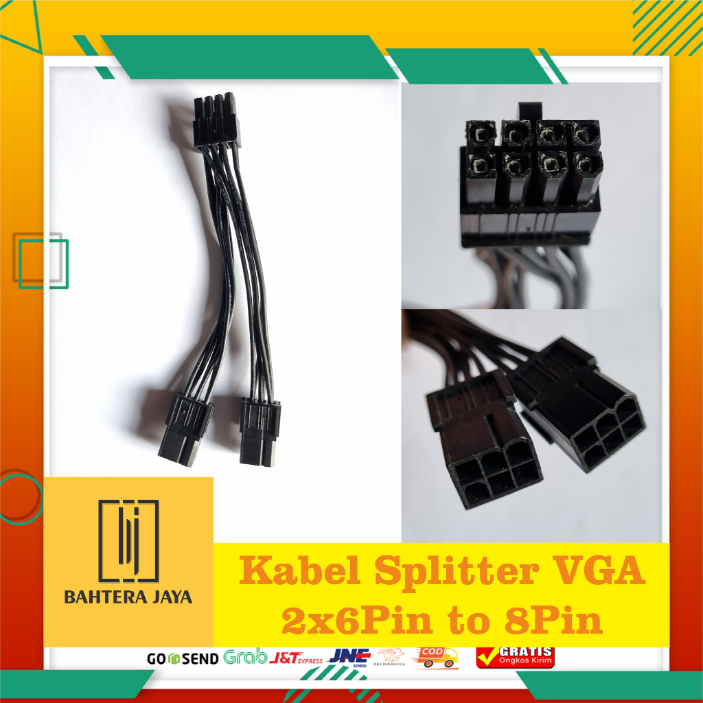 Jual Kabel Power Splitter PCIE VGA 2x6 Pin Male to 8 Pin Female ...