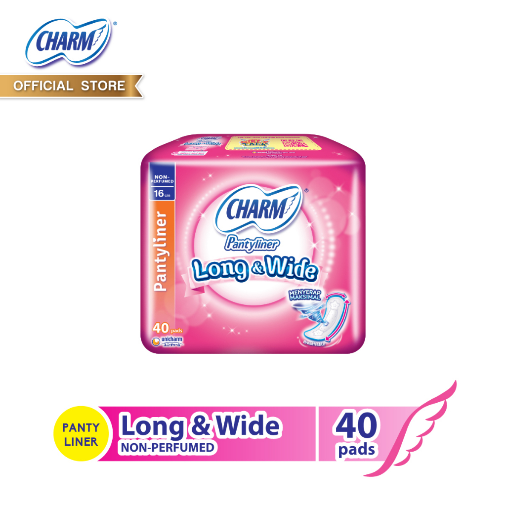 Jual Charm Long & Wide Pantyliner Absorbent Fit Breathable Non Perfumed 40 Pads | Shopee Indonesia