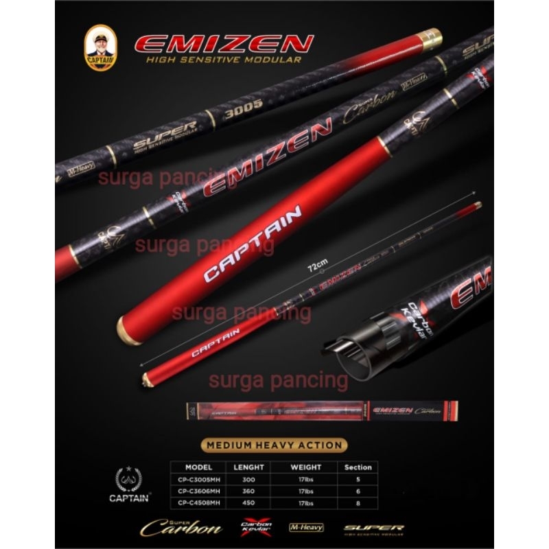 Jual Joran tegek CAPTAIN EMIZEN carbon kevlar 300cm, 360cm, 450cm ...