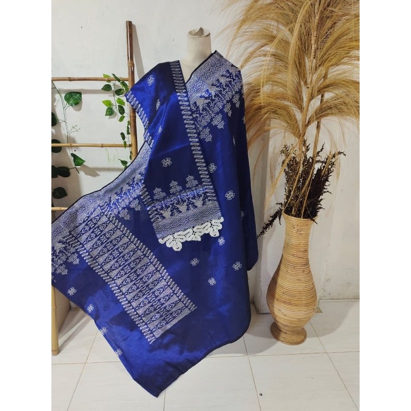 Jual Songket silungkang full kristal premium warna biru elektrik silver | Shopee Indonesia